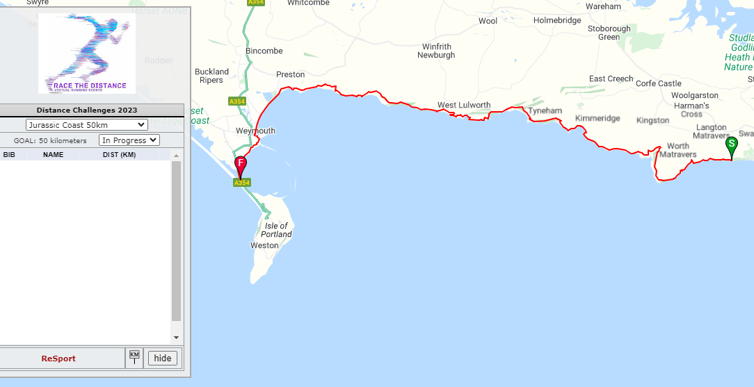 Jurassic Coast 50Km *Tracking Map* – Race The Distance